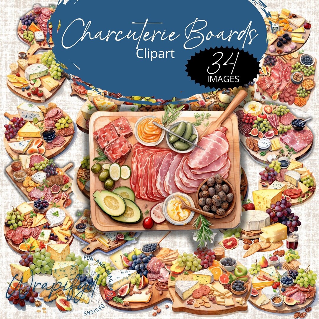 Charcuterie Board Clipart, Cutting Board Clipart, Watercolor Food ...