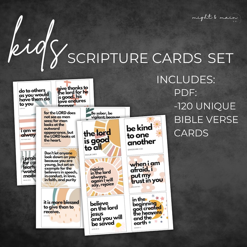 Prayer Cards | 120 Kids Bible Verse Cards | Scripture Memory Cards ...