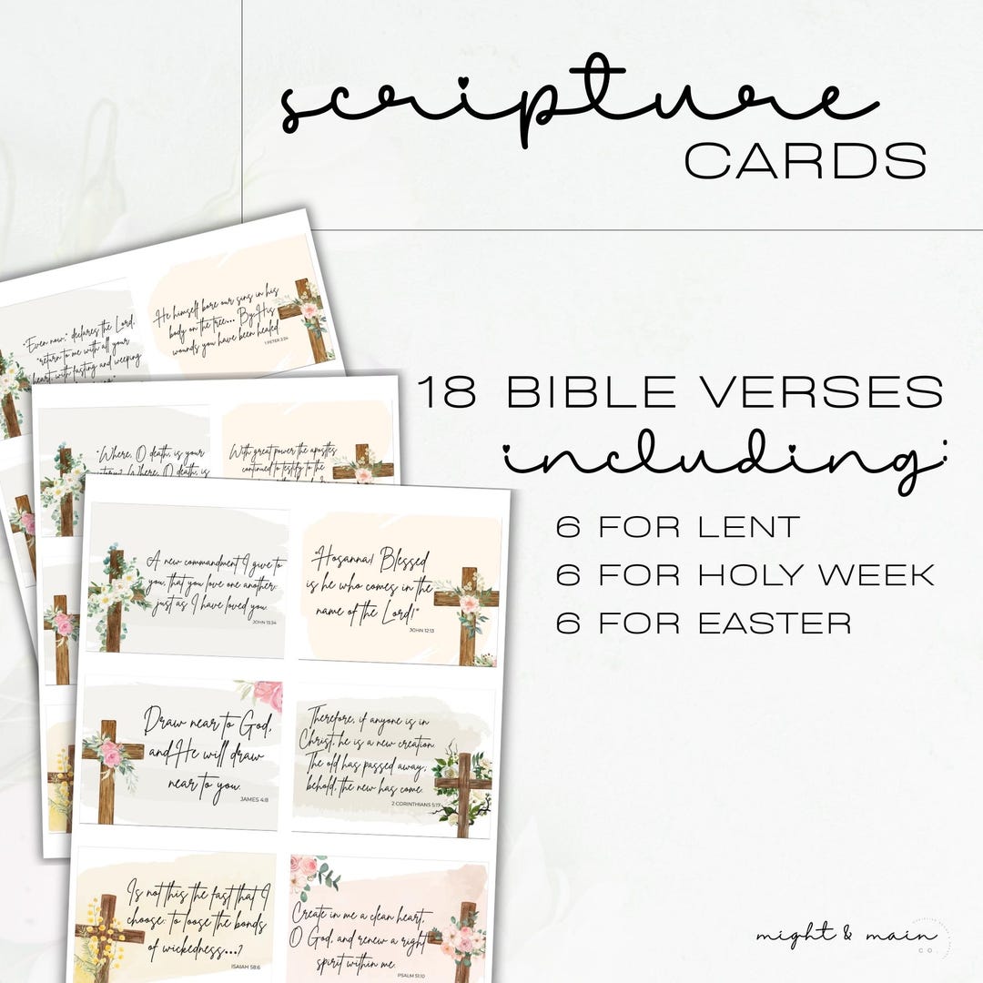 Easter Scripture Cards, Watercolor Cross, Lent Holy Week Prayer Cards ...