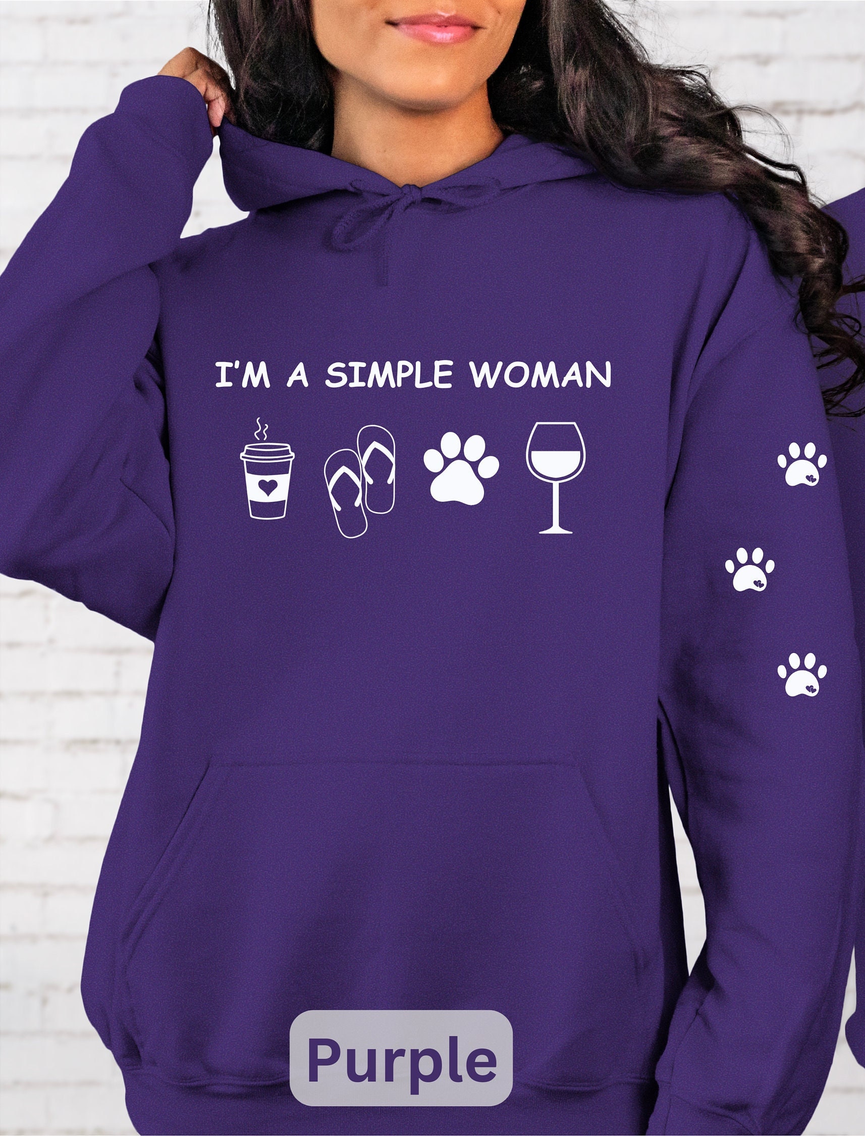 A Simple Woman Hoodie, Coffee, Latte, Flip Flops, Pets, Dog Paw, Wine ...