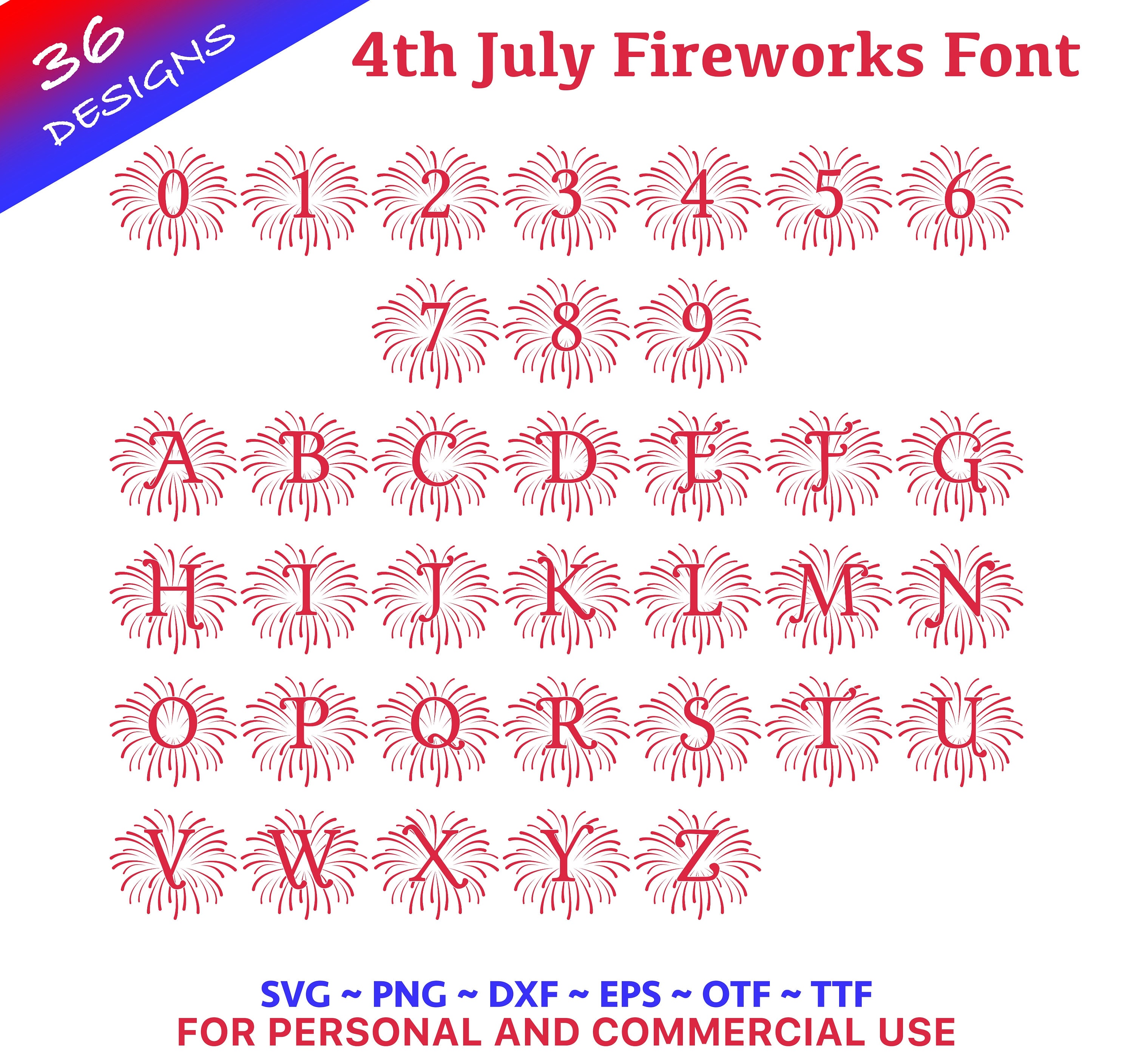 36 Fireworks FONT Svg, Usa Flag Alphabets and Numbers Svg, 4th July ...