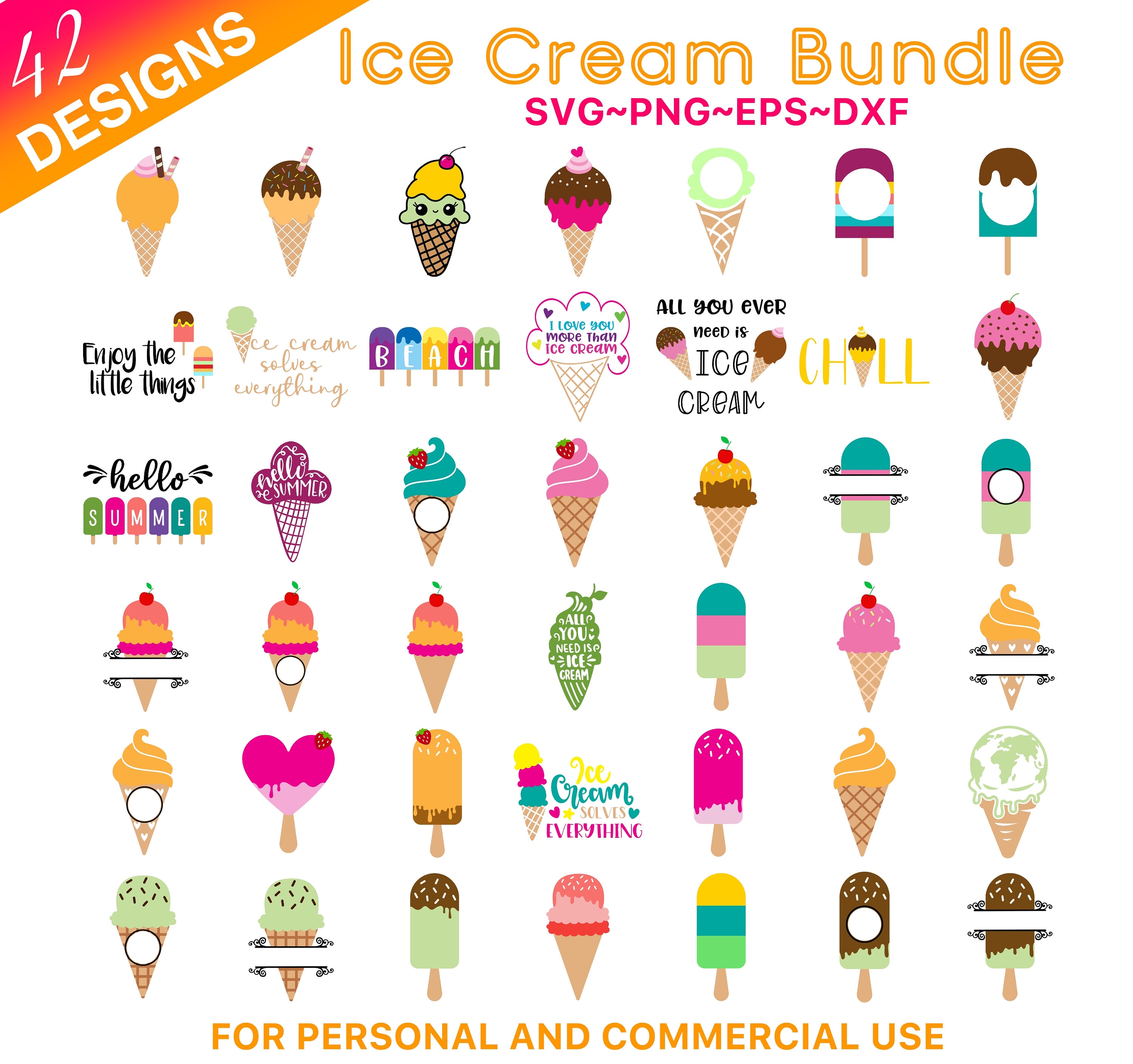 Ice Cream Svg Bundle, Ice Cream Cone Svg, Ice Cream Png, Ice Cream ...