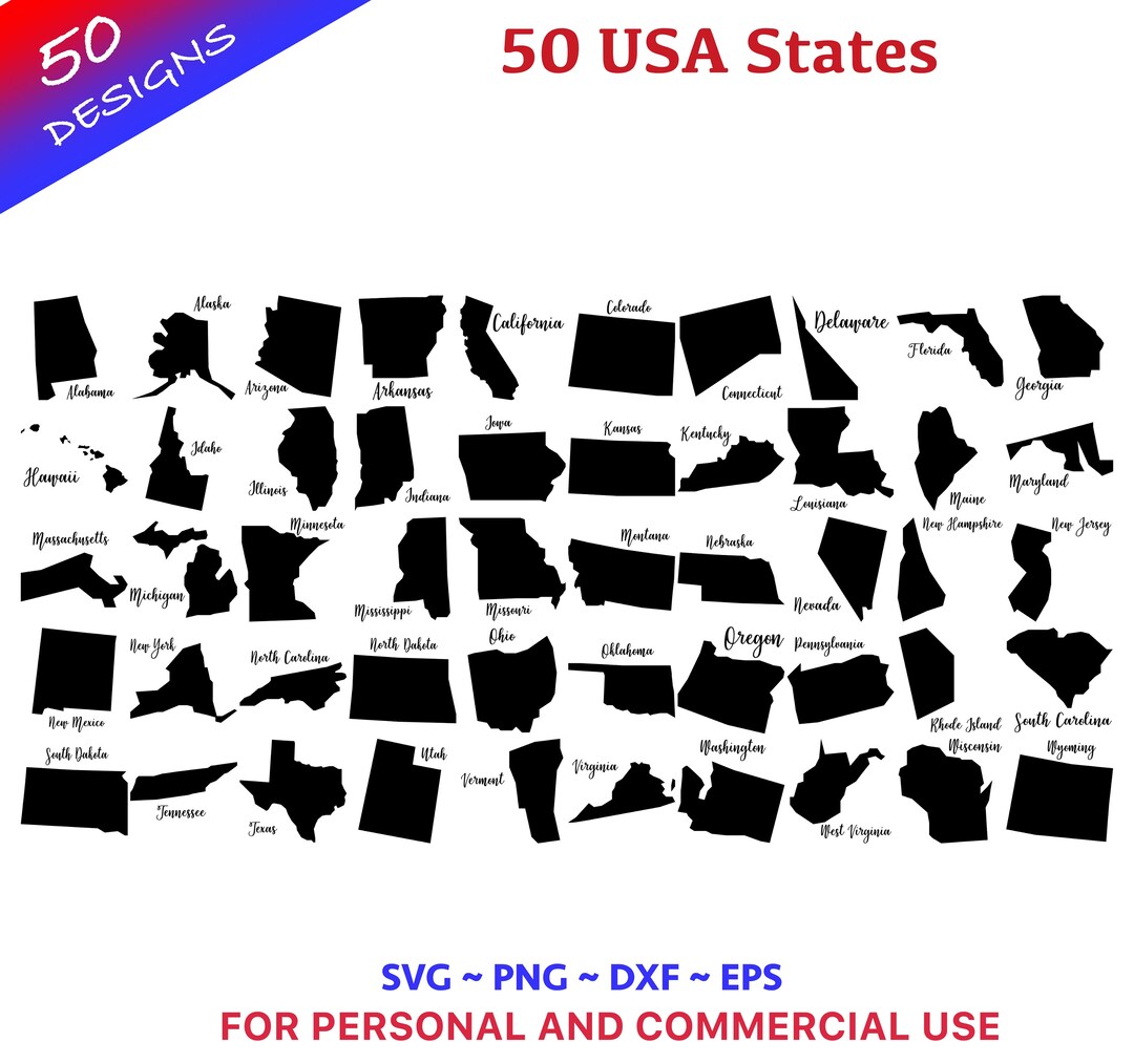50 US States Map Bundle SVG, States Svg, US State Svg, United States ...