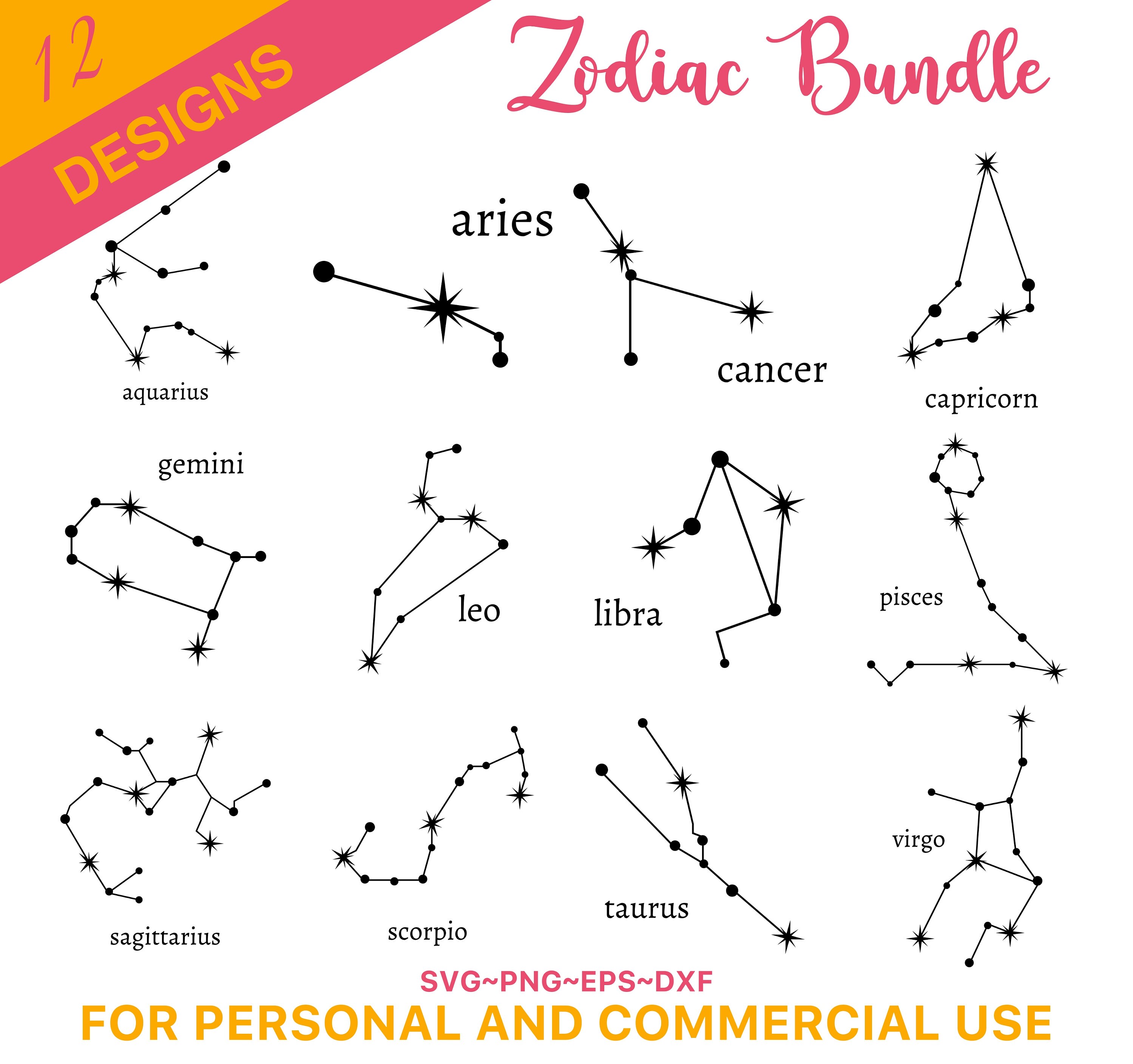Zodiac Signs SVG Bundle, Astrology Signs Svg, Zodiac Symbols Svg ...