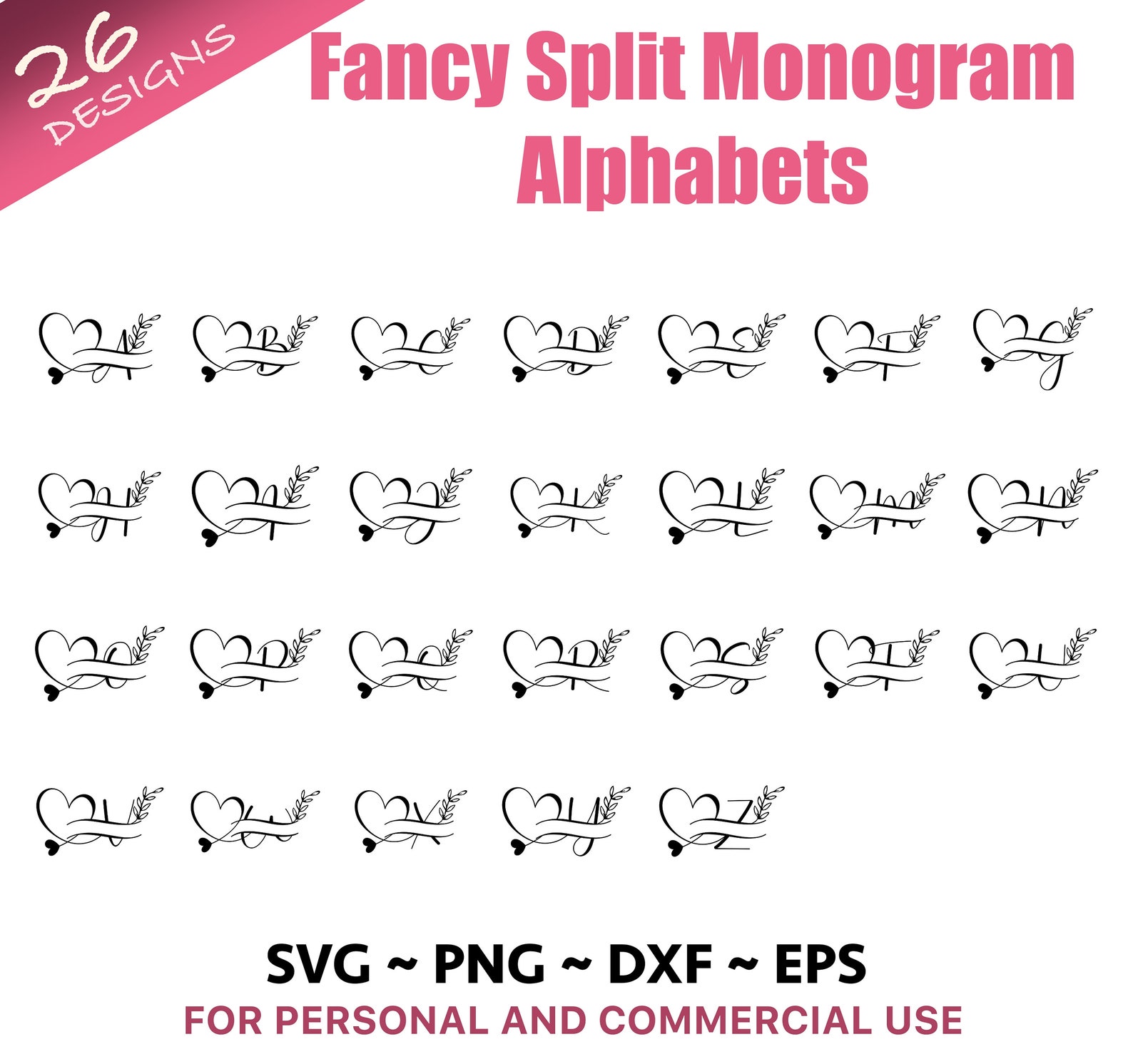Fancy Split Monogram Alphabet SVG, DXF, PNG, Split Monogram Frame ...