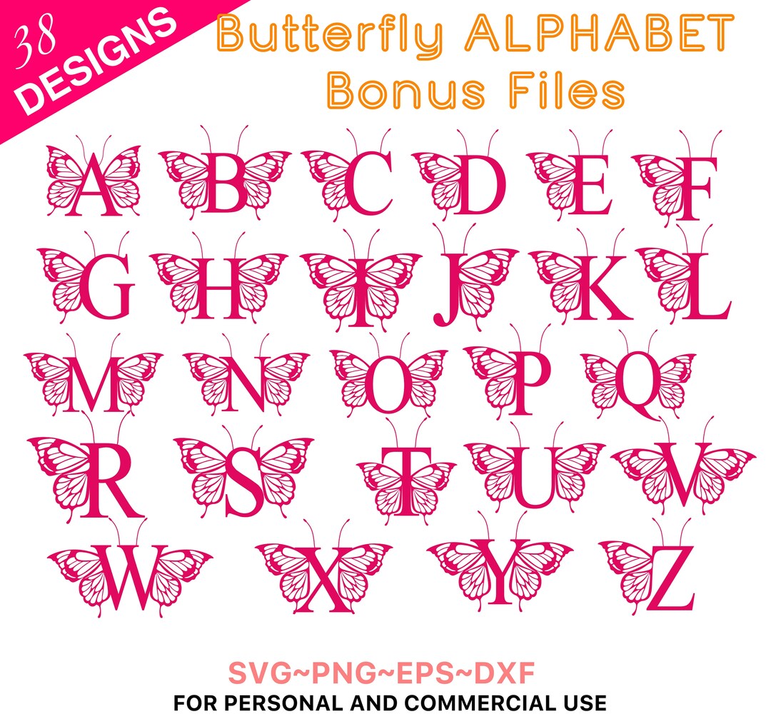 Butterfly Monogram Alphabet SVG, PNG, Monogram Frame Alphabets, Cut ...