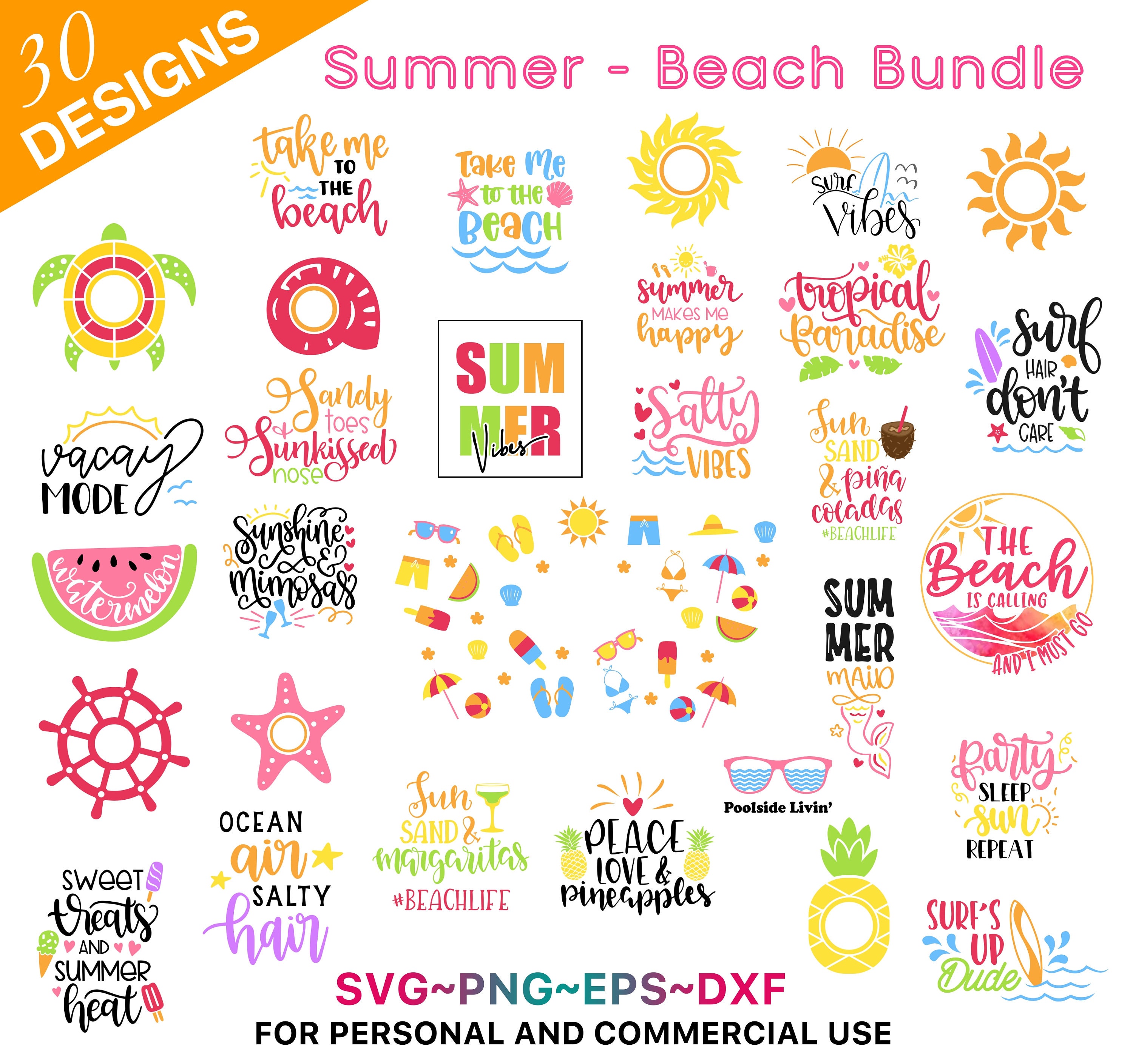 30 Summer Bundle Svg, Beach Svg Bundle, Hello Summer Svg, Summer Shirt ...