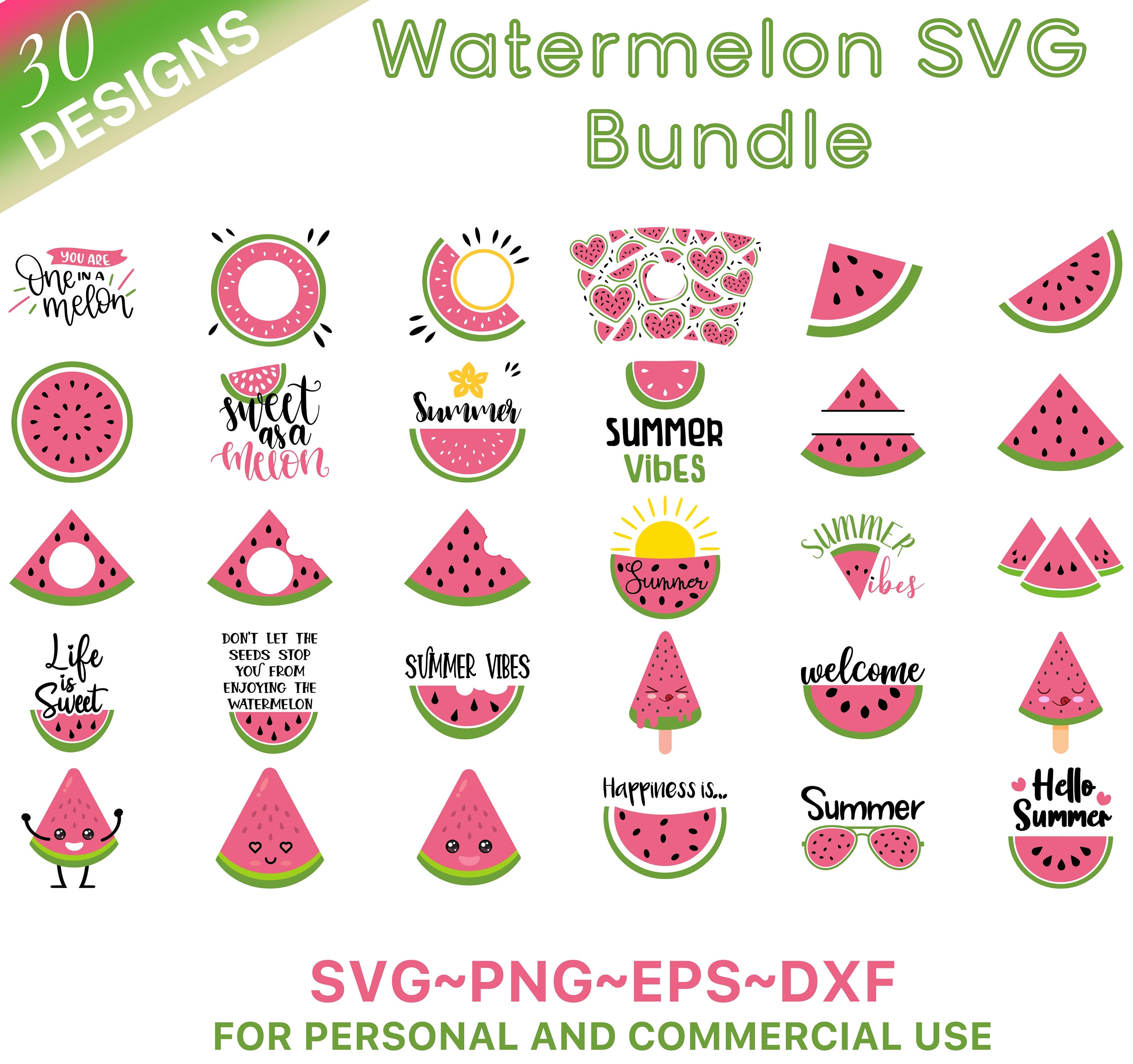 Watermelon SVG Bundle, Summer Fruit Svg, Watermelon Slice, Cut File ...