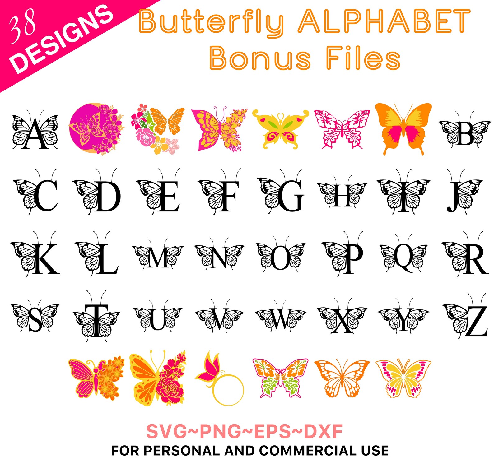 Butterfly Monogram Alphabet SVG, PNG, Monogram Frame Alphabets, Cut ...