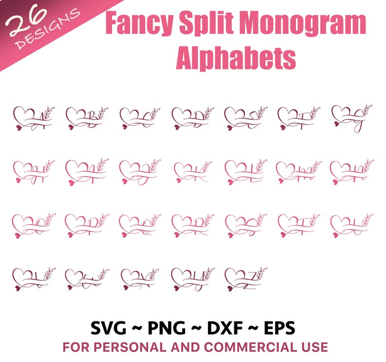 Fancy Split Monogram Alphabet SVG, DXF, PNG, Split Monogram Frame ...