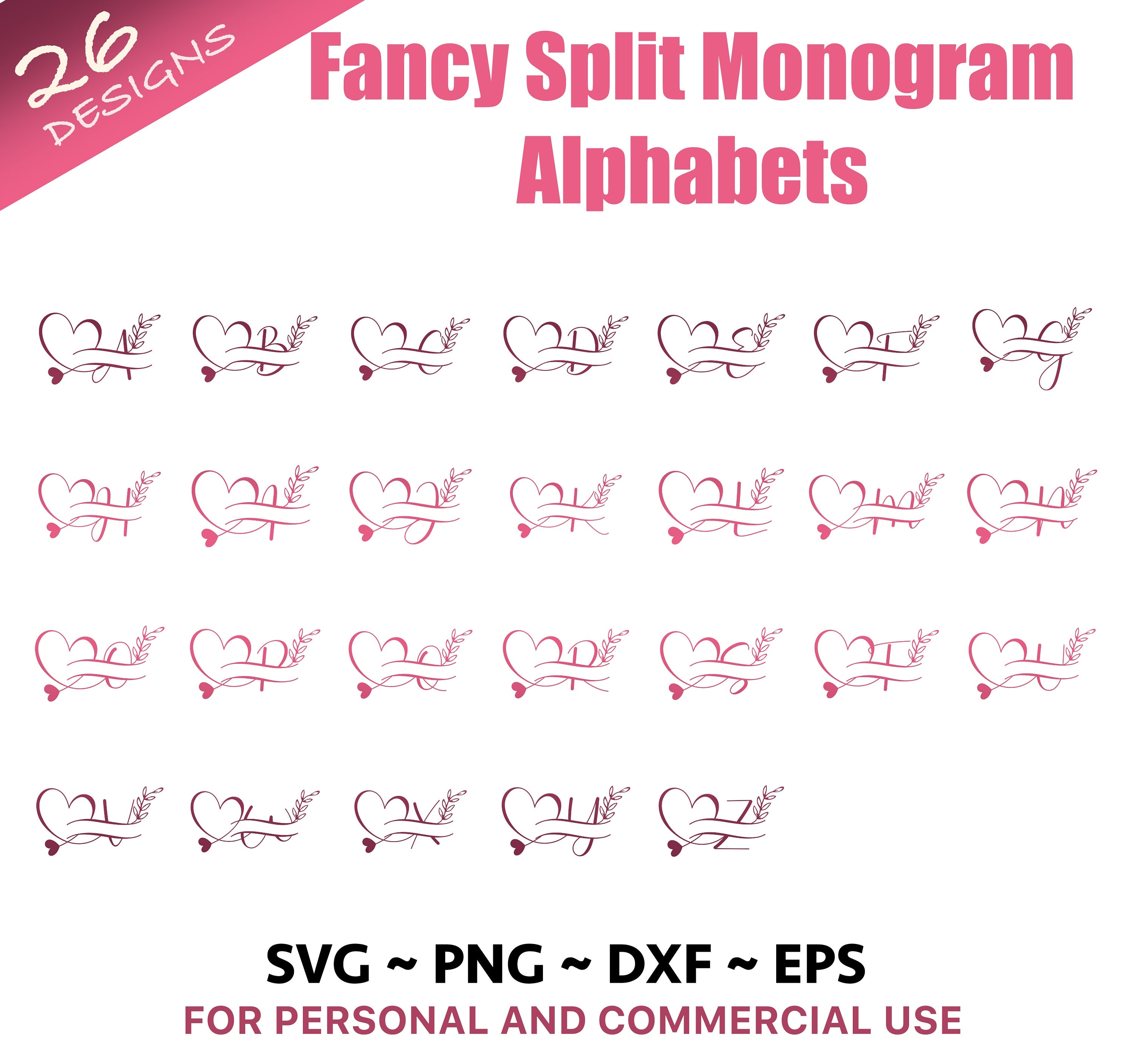 Fancy Split Monogram Alphabet SVG, DXF, PNG, Split Monogram Frame ...