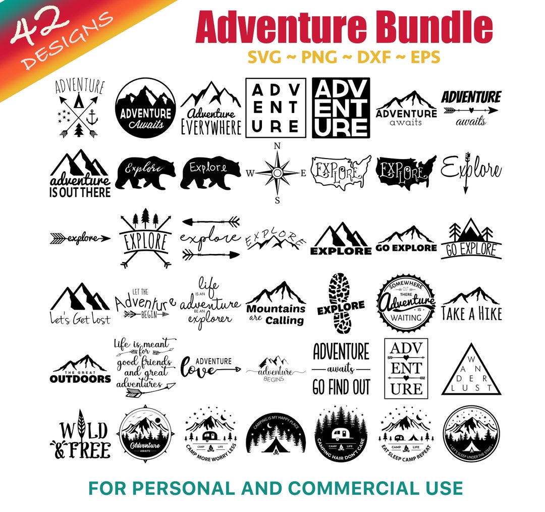 Adventure Bundle SVG, Mountain Svg Bundle Hand Drawn, Outdoors ...