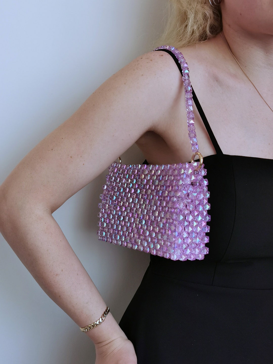 Handmade Lilac Crystal Bead Bag, Purple Shoulder Bag, Vintage Style - Etsy