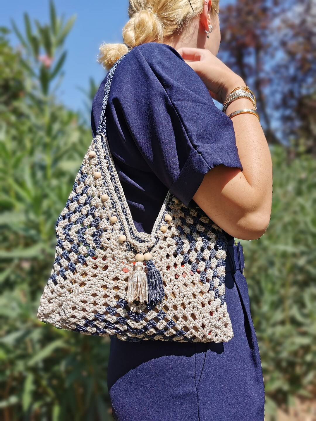 Macrame Crochet Bag Pattern, Raffia Tote, Mosaic Handbag (PDF Pattern ...