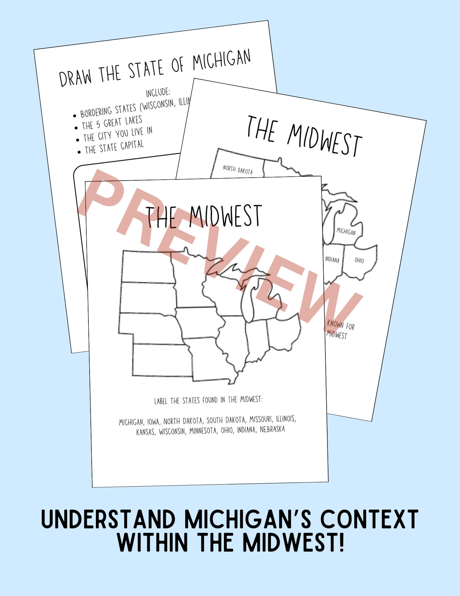 Michigan Activity, State Symbols, Geography of Michigan, Printable ...