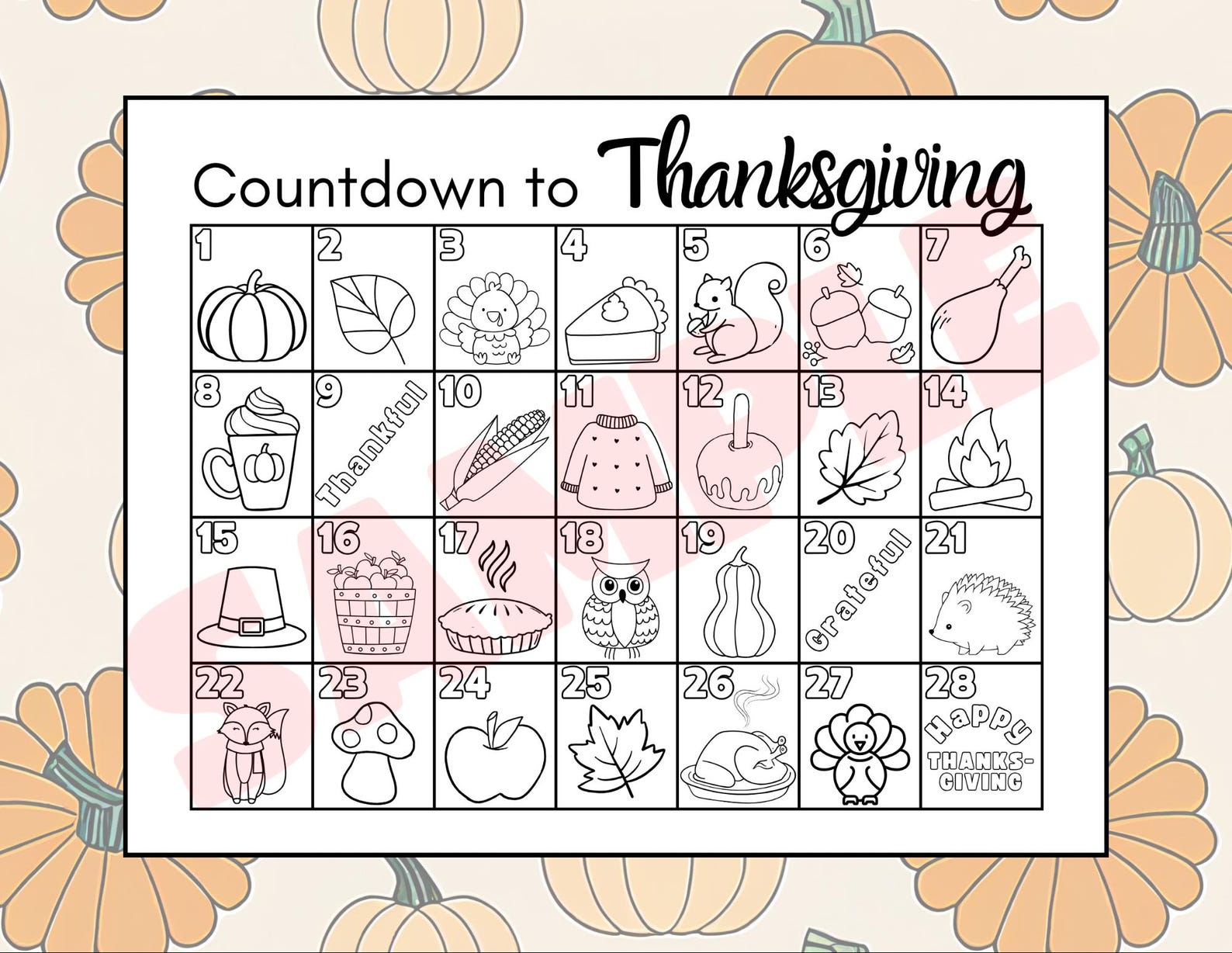 Countdown to Thanksgiving Kids Coloring Page, November Calendar ...