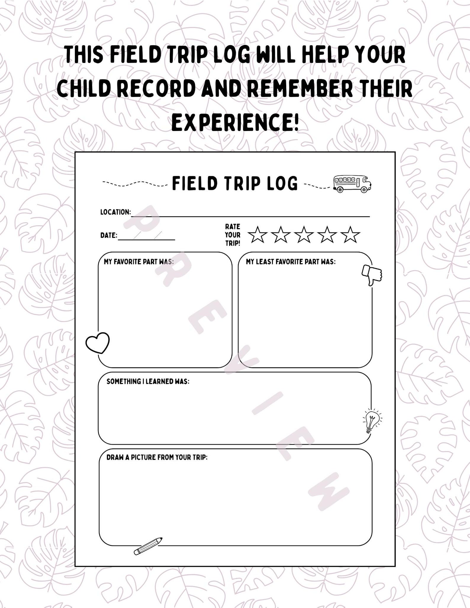 Field Trip Log, Field Trip Review, Summary, Homeschool Field Trip ...