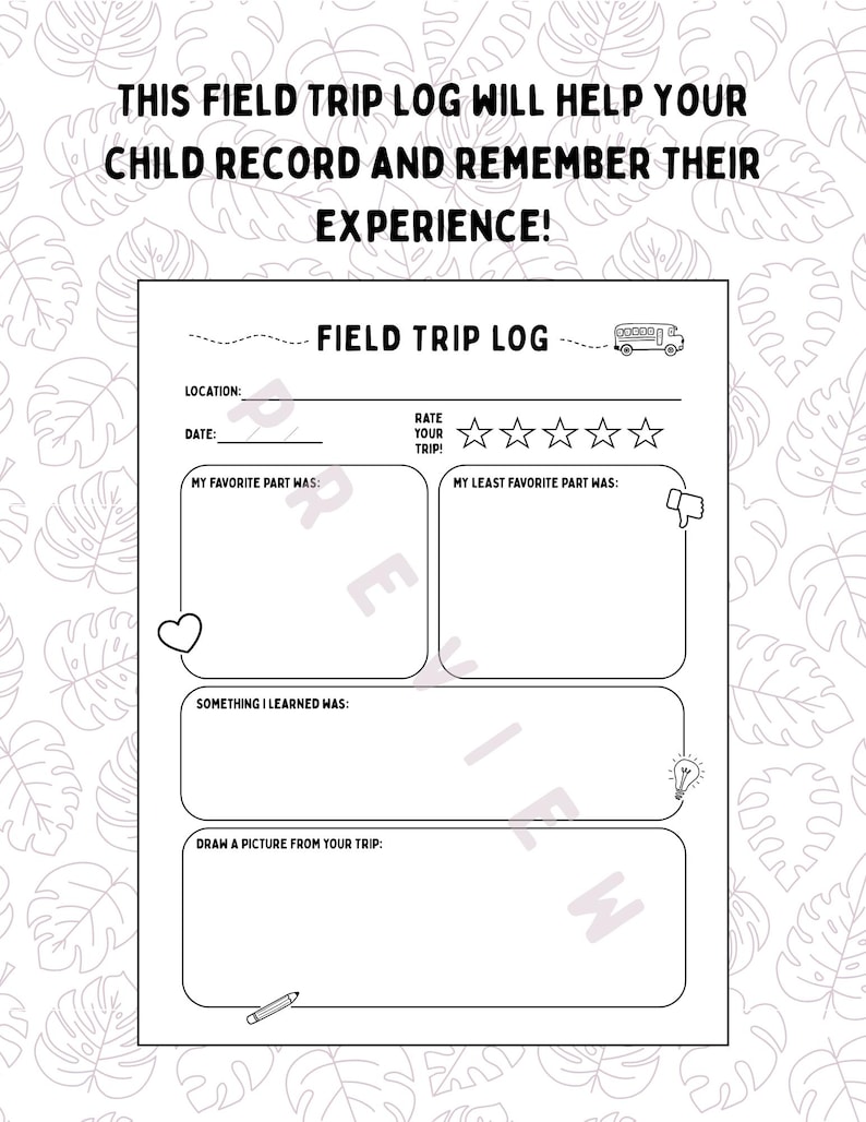 Field Trip Log, Field Trip Review, Summary, Homeschool Field Trip ...
