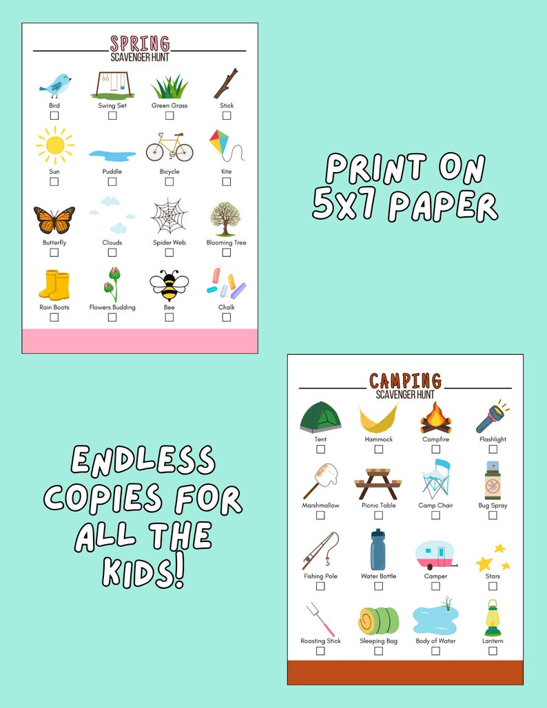 Kids Printable Scavenger Hunts Spring Summer Winter Fall Scavenger ...