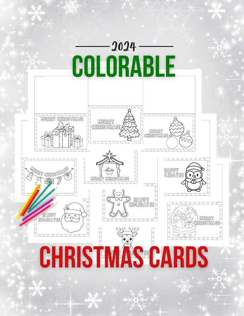 Christmas Cards for Kids Coloring 23 Printable Cards to Color Christmas ...