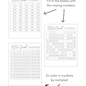 Hundreds Chart Worksheets, 100's Chart Activities, Elementary Math ...