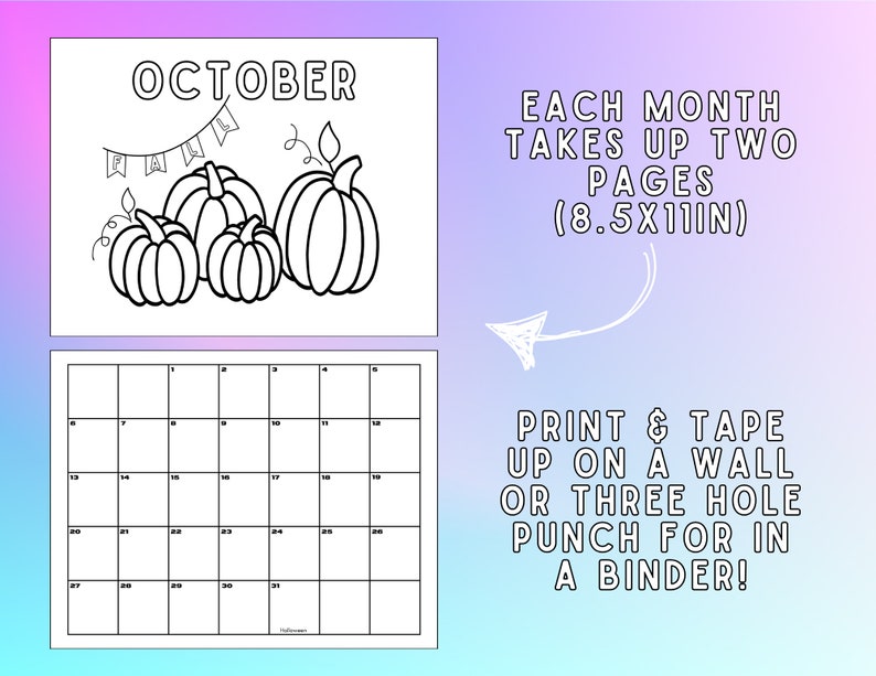 Printable Calendar for Kids 2024 Calendar for Kids Colorable - Etsy
