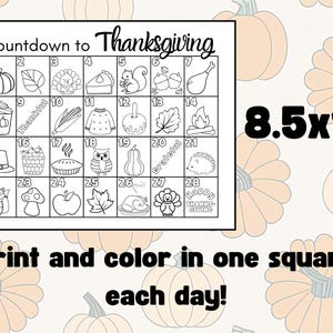 Countdown to Thanksgiving Kids Coloring Page, November Calendar ...