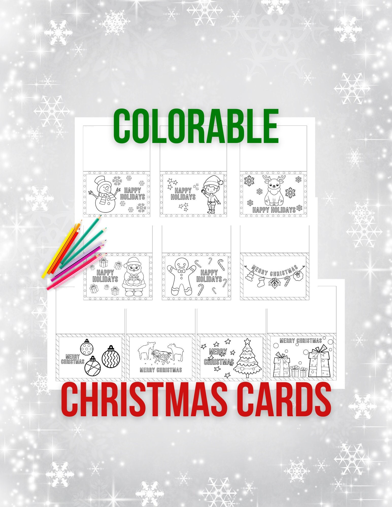 Christmas Cards for Kids Coloring 23 Printable Cards to Color Christmas ...