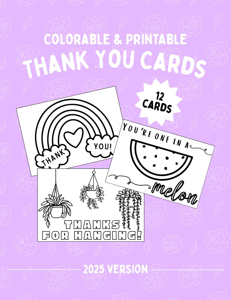 Colorable Thank You Cards: Kids Printable Coloring Activity (digital ...
