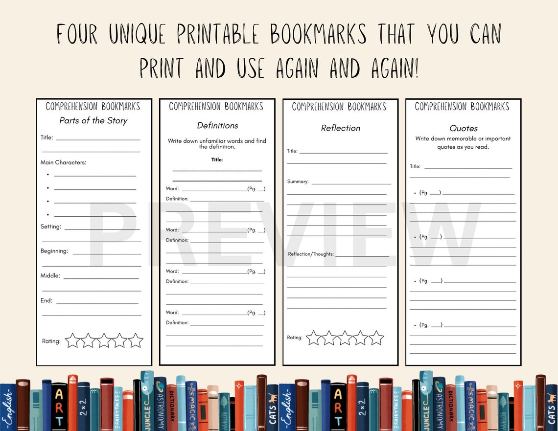 Bookmarks, Comprehension Bookmarks, Reading Aid, Kids' Comprehension ...