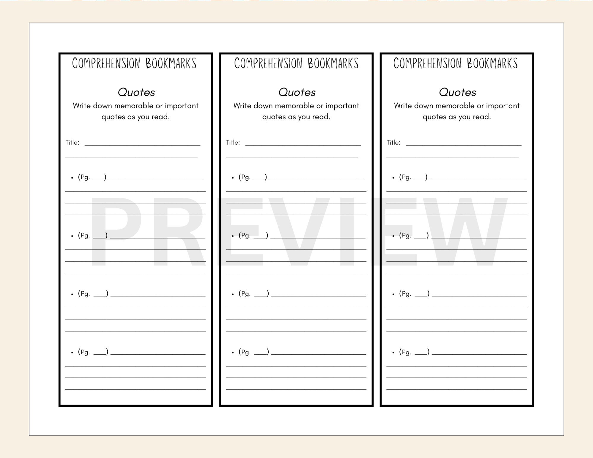 Bookmarks, Comprehension Bookmarks, Reading Aid, Kids' Comprehension ...
