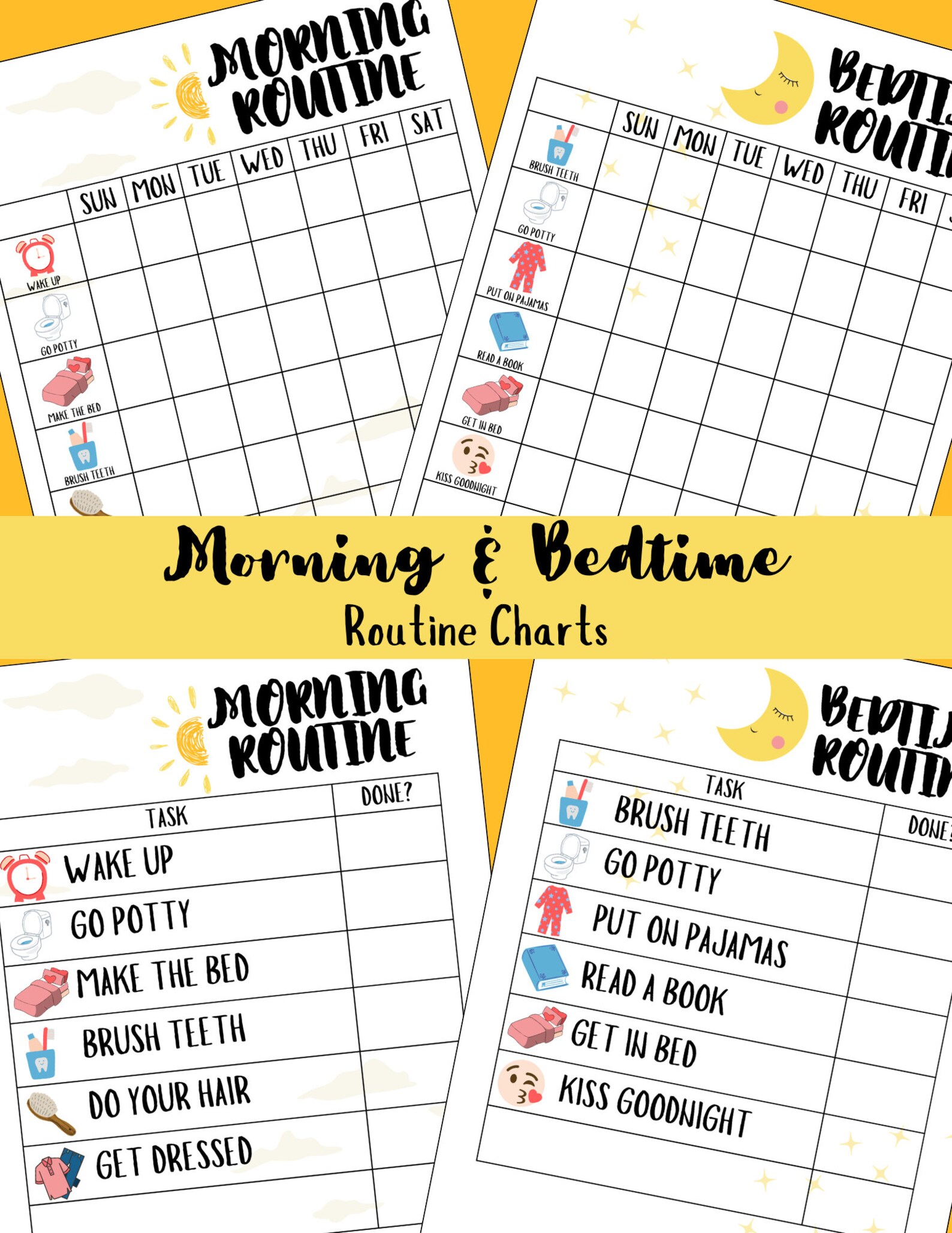 Morning and Bedtime Routine Cards, Schedule Cards, Printable Routine ...