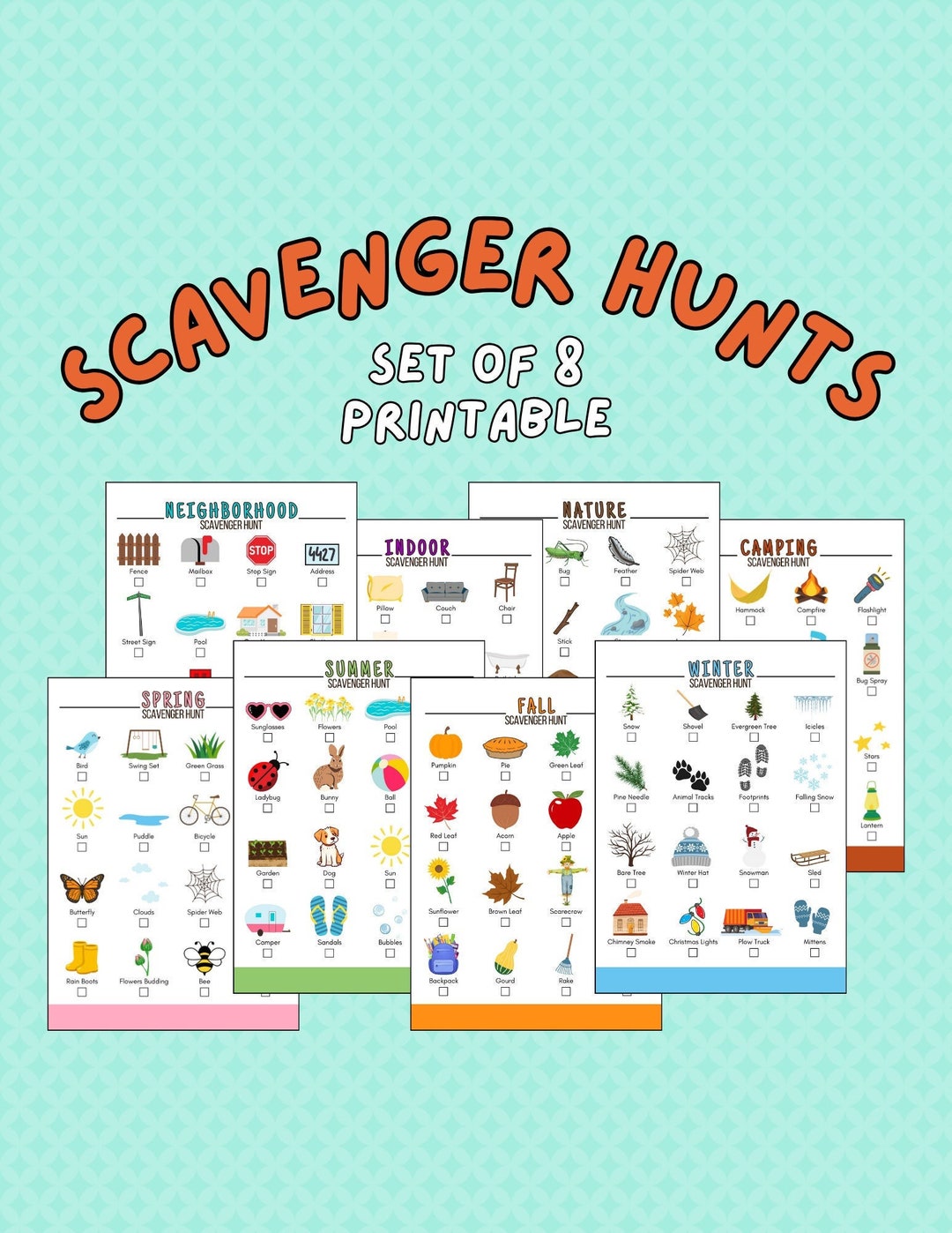 Kids Printable Scavenger Hunts Spring Summer Winter Fall Scavenger ...