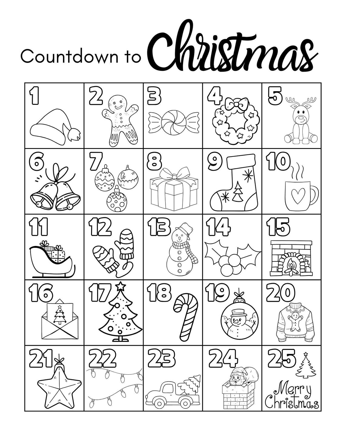 Kids Countdown to Christmas Coloring Page Preschool - Etsy