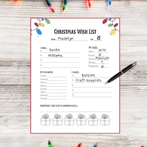 Printable Christmas Wish List for Kids Holiday Questionnaire Holiday ...