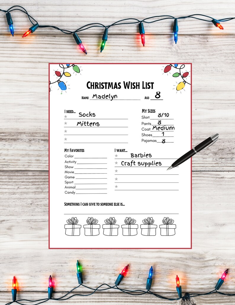 Printable Christmas Wish List for Kids Holiday Questionnaire Holiday ...