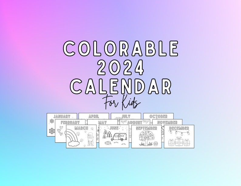 Printable Calendar for Kids 2024 Calendar for Kids Colorable - Etsy