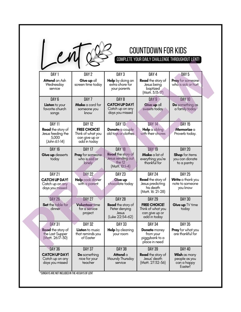 Lent Countdown Activities for Kids, Easter Countdown, Lent, Countdown ...