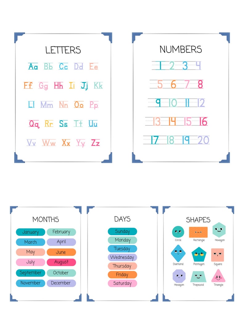 Printable Alphabet Learning Posters, Classroom Decor Posters, Numbers ...