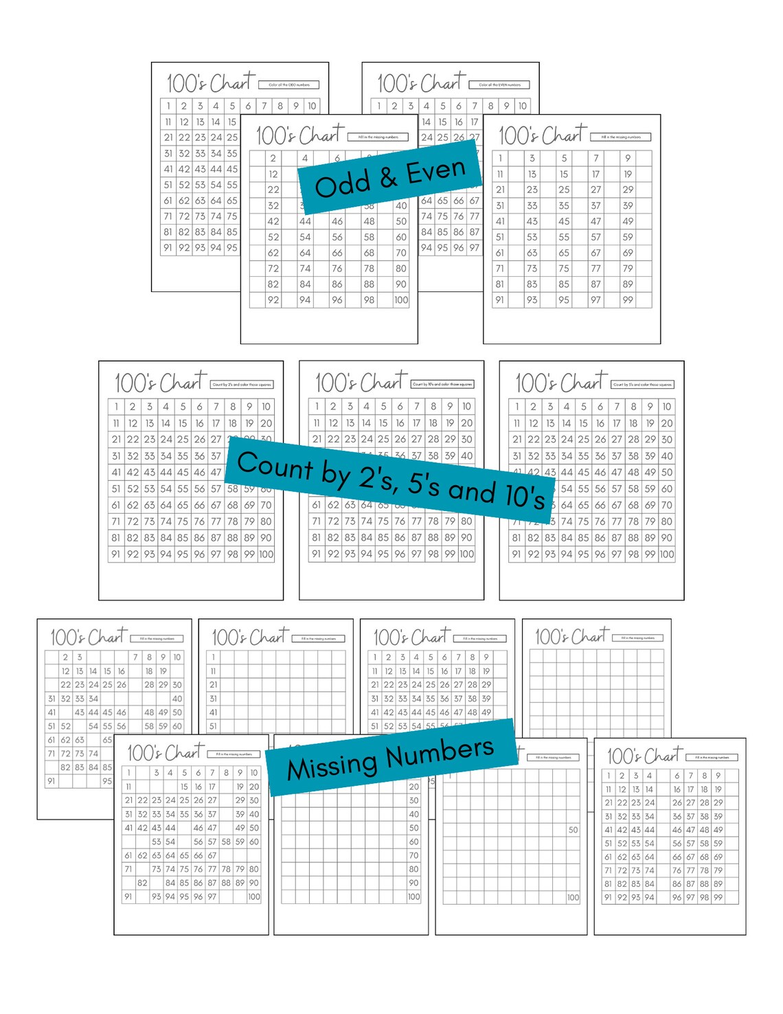Hundreds Chart Worksheets, 100's Chart Activities, Elementary Math ...