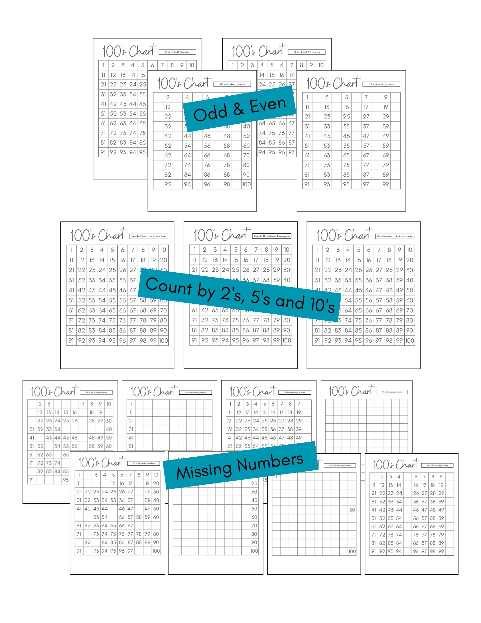 Hundreds Chart Worksheets, 100's Chart Activities, Elementary Math ...