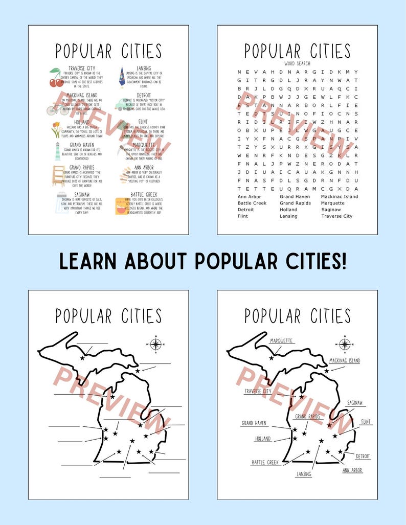 Michigan State Study Activity Book | 3rd Grade Geography Unit | State ...