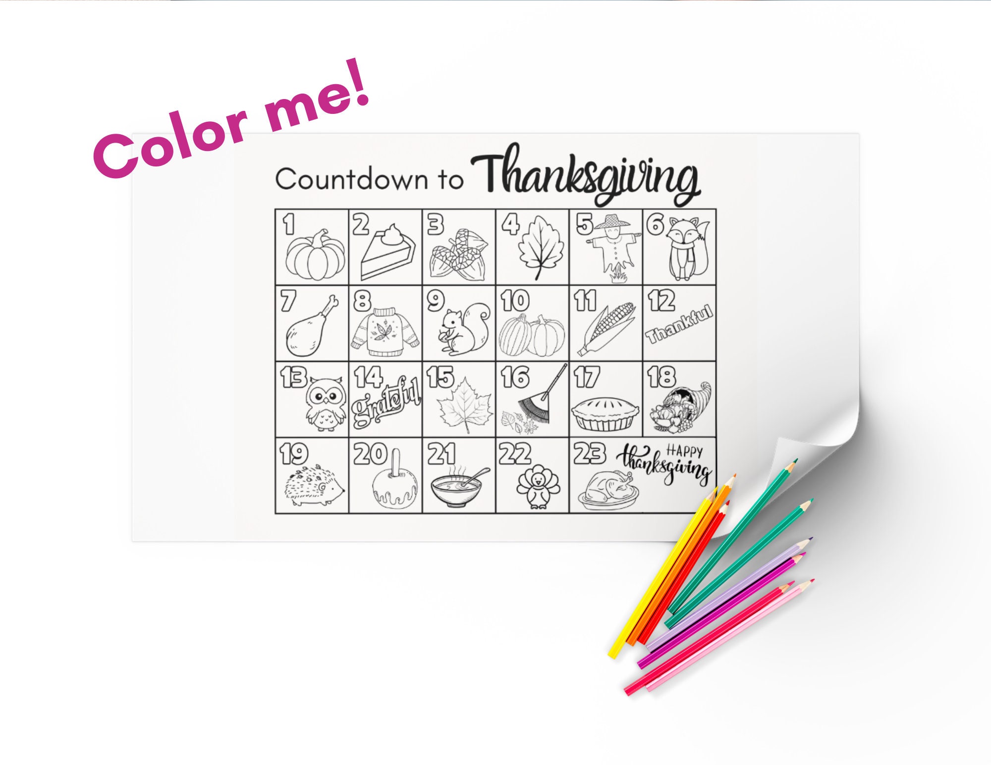 Countdown to Thanksgiving Kids Coloring Page, Printable, Worksheet ...