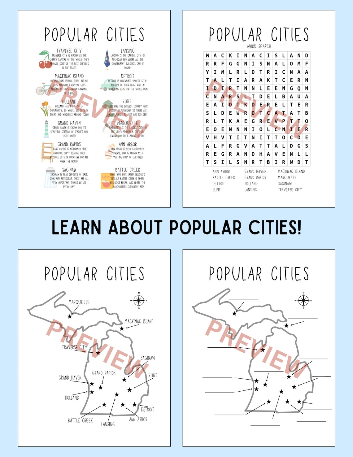 Michigan Activity, State Symbols, Geography of Michigan, Printable ...
