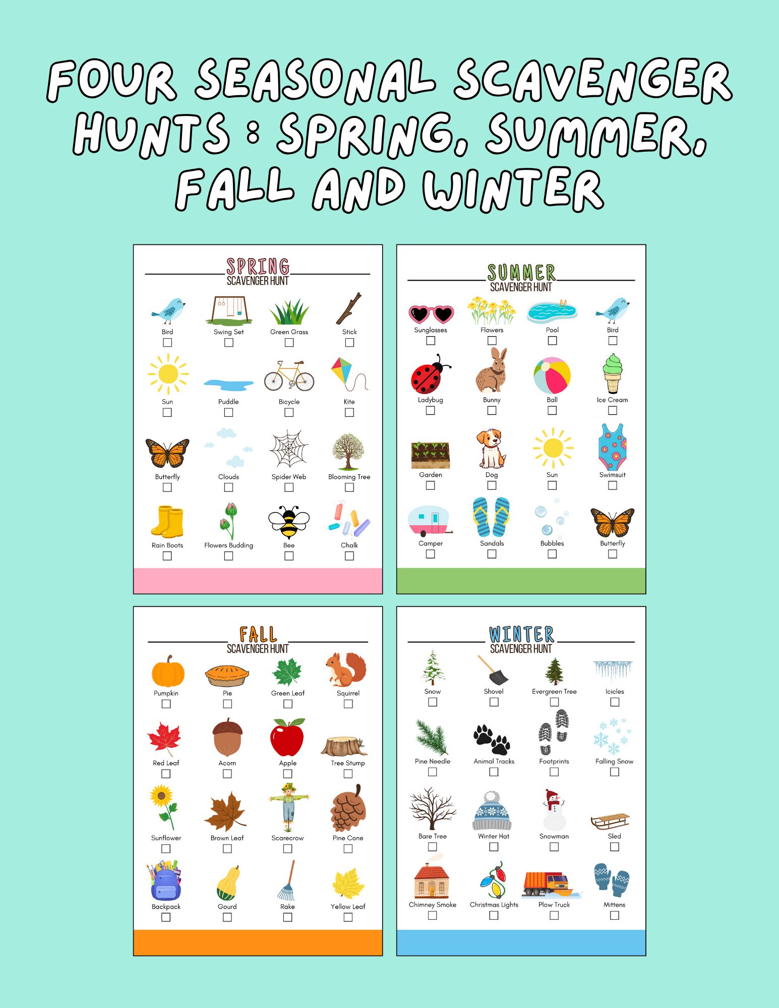 Kids Printable Scavenger Hunts Spring Summer Winter Fall Scavenger ...