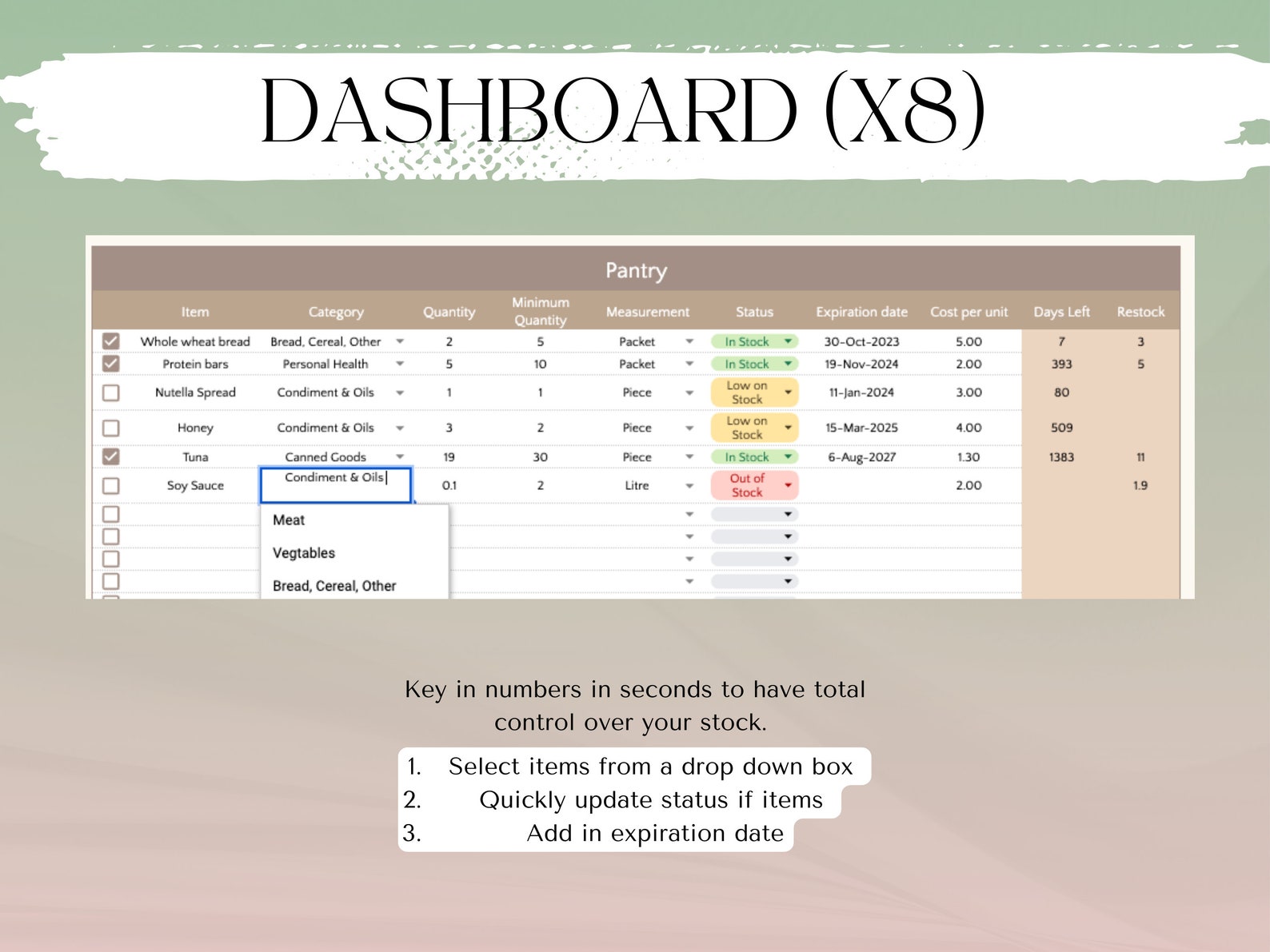 Pantry Kitchen Inventory Management With Household Checklist, Track ...