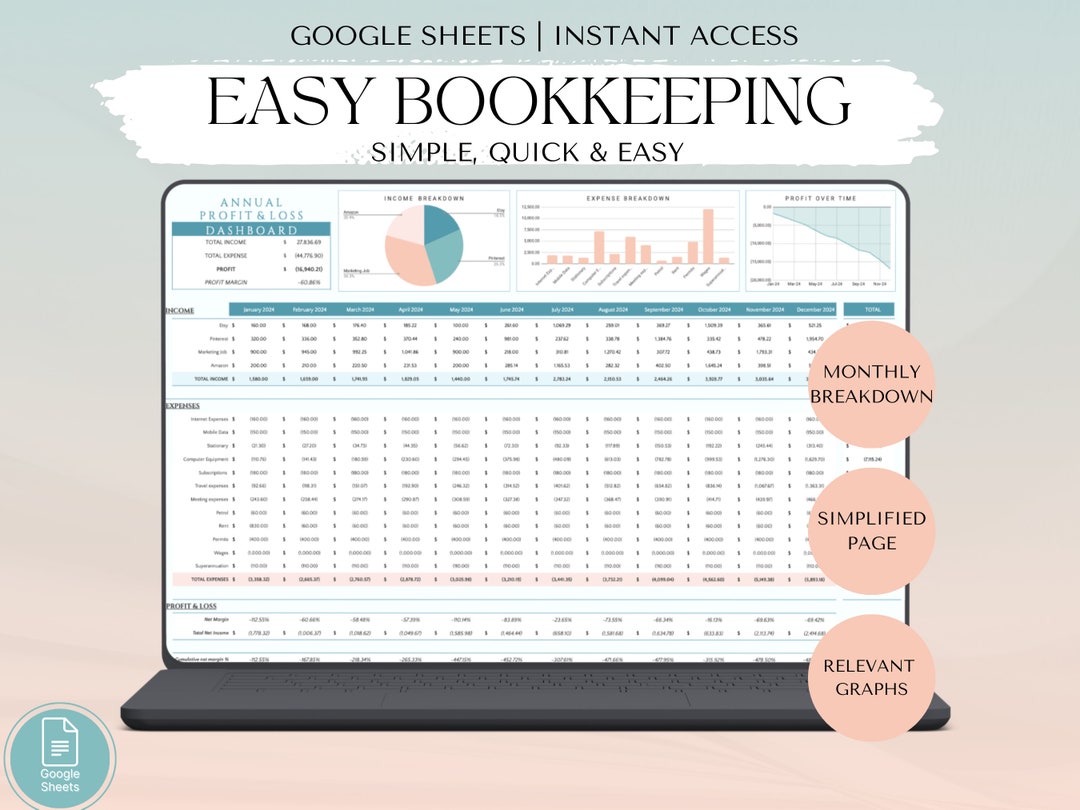 Simple Bookkeeping for Businesses Template, Income and Expense Tracker ...
