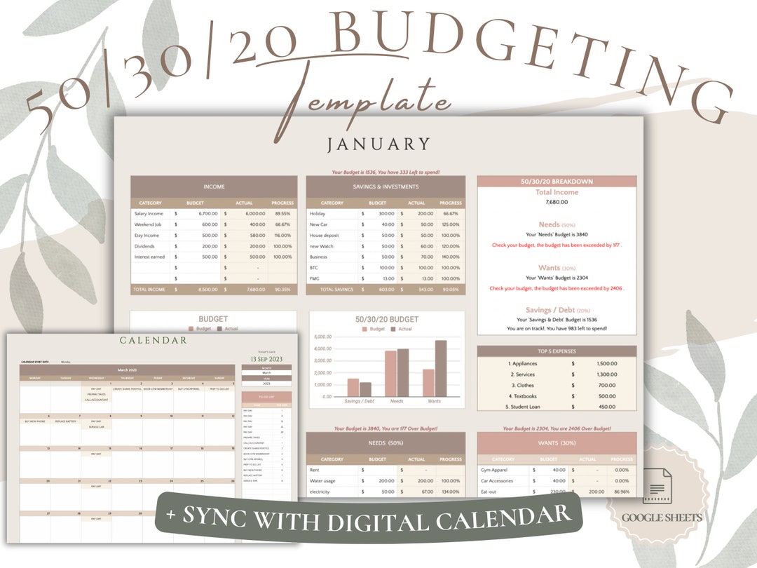 50/30/20 Monthly Budget Template Annual Budget Planner Google - Etsy