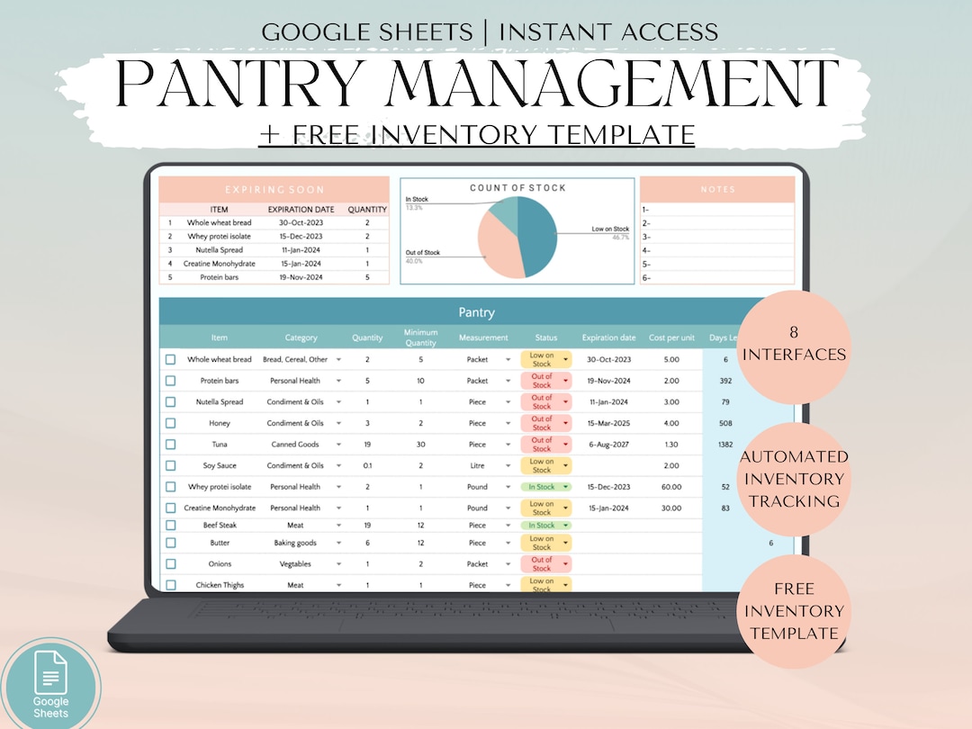 Pantry Inventory Management With Household Checklist, Track Food List and Inventory for ...