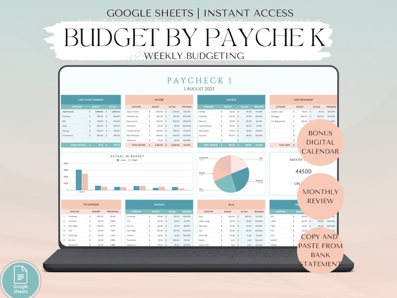 Weekly Paycheck Budget, Google Sheets Finance Planner, Personal Digital ...